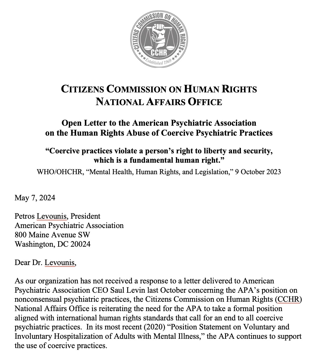 Open Letter to the American Psychiatric Associationon the Human Rights ...